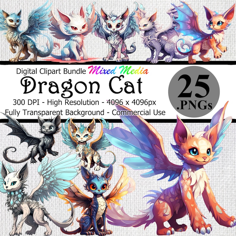Dragon Cat Digital Clipart Instant Download Bundle Transparent ...