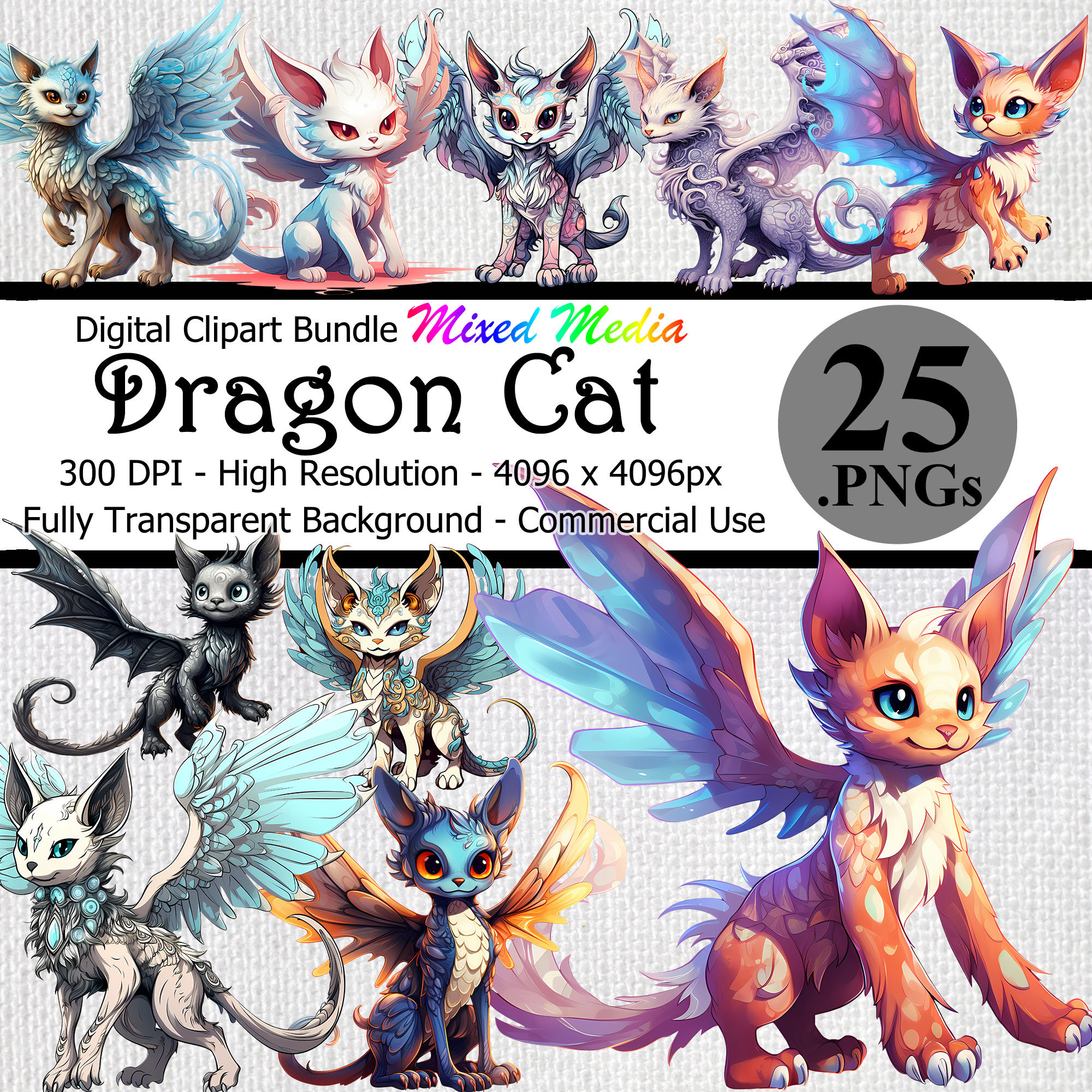 Dragon Cat Digital Clipart Instant Download Bundle Transparent ...