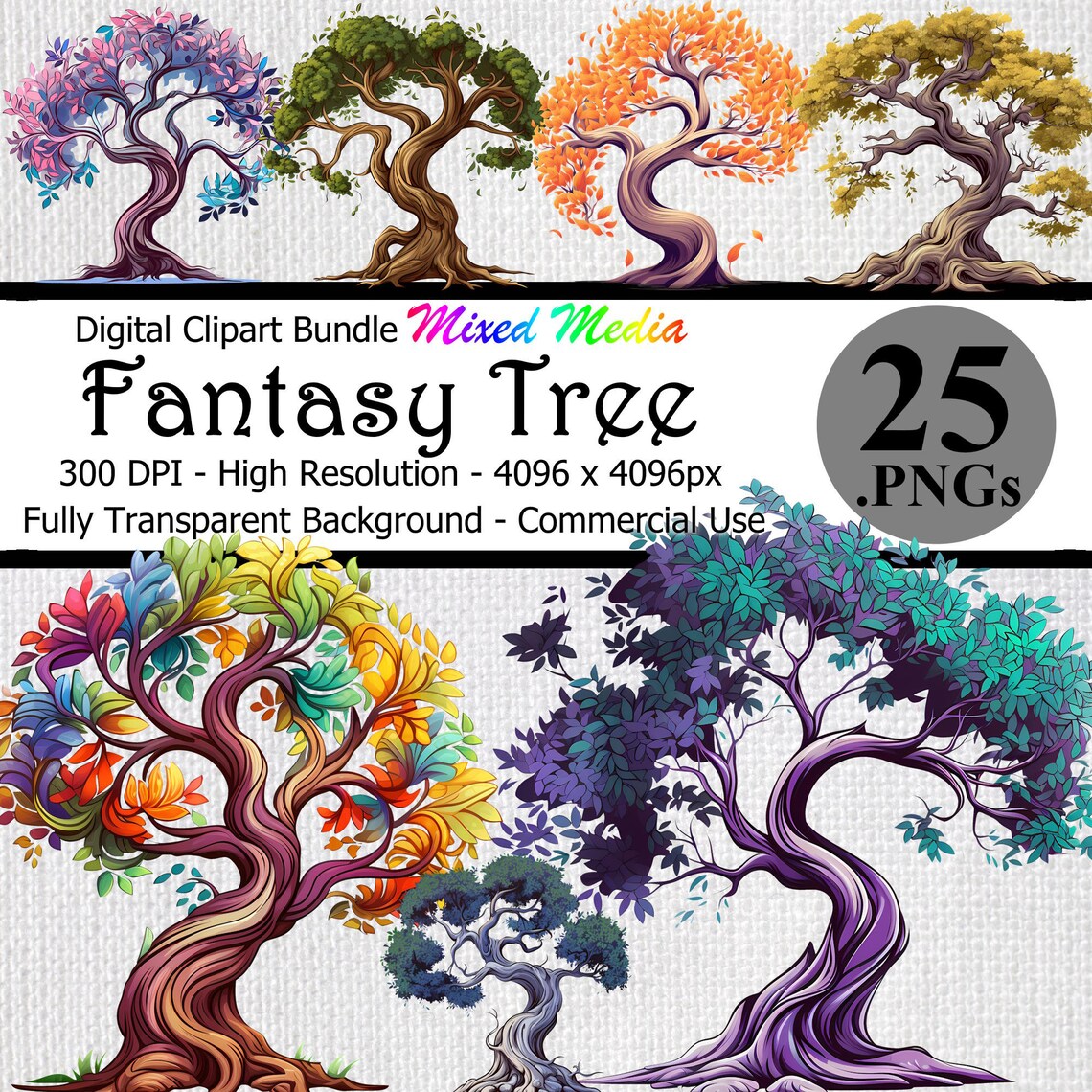Fantasy Tree Digital Clipart Instant Download Bundle Transparent ...