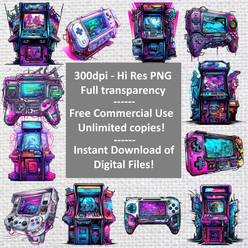 Cyberpunk Gaming Digital Clipart Instant Download Bundle Transparent ...