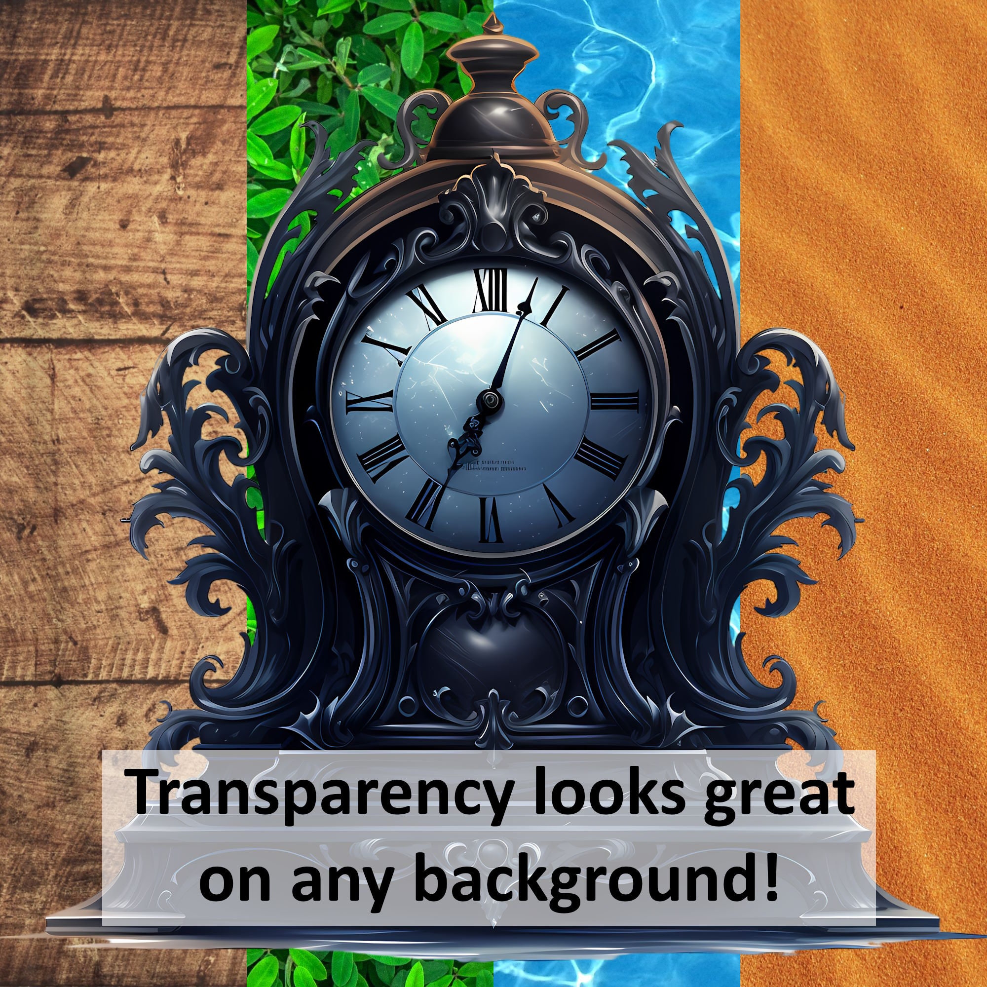 Gothic Clock Mixed Media Digital Clipart Bundle Download Transparent ...