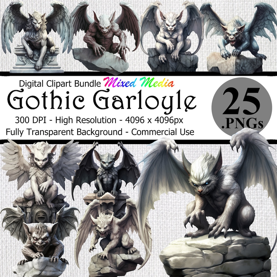 Gothic Fantasy Gargoyle Digital Clipart Bundle Download Transparent ...