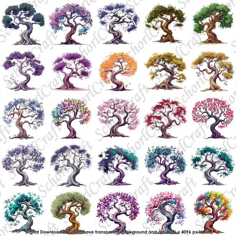 Fantasy Tree Digital Clipart Instant Download Bundle Transparent ...