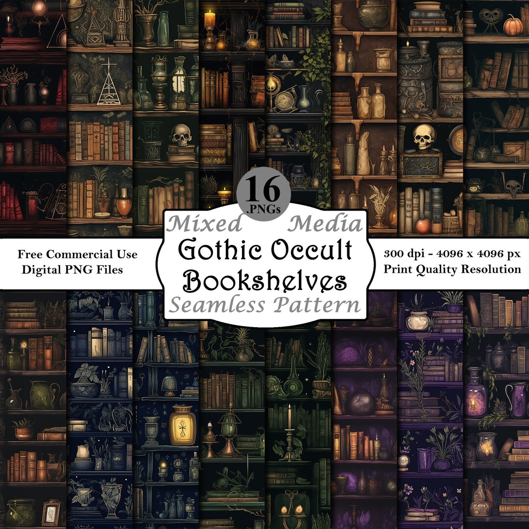 Gothic Occult Bookshelves Seamless Pattern Bundle Digital Papers ...