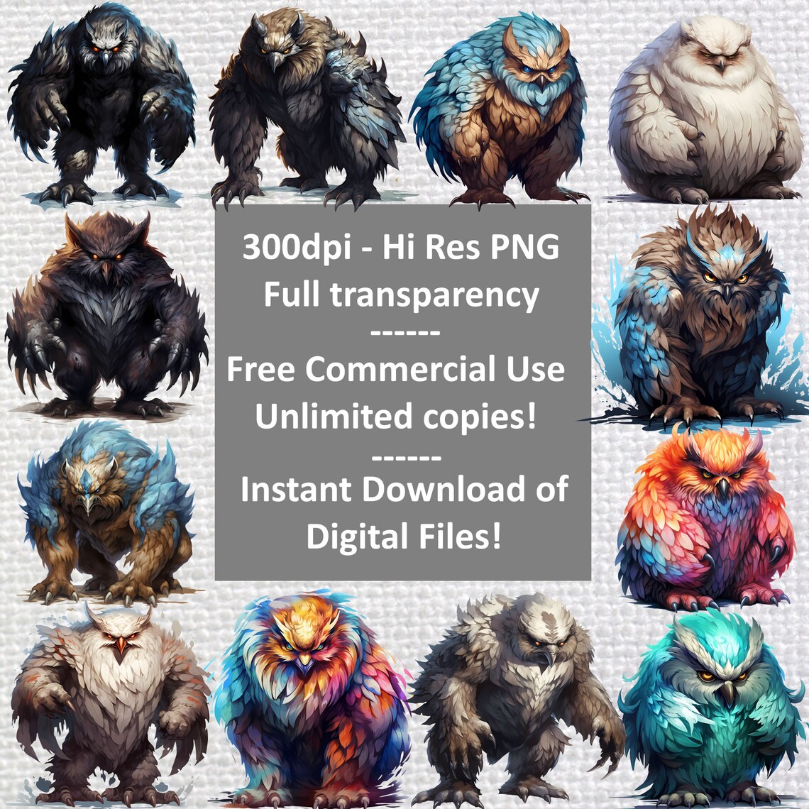 Fantasy Owlbear Digital Clipart Instant Download Bundle Transparent ...