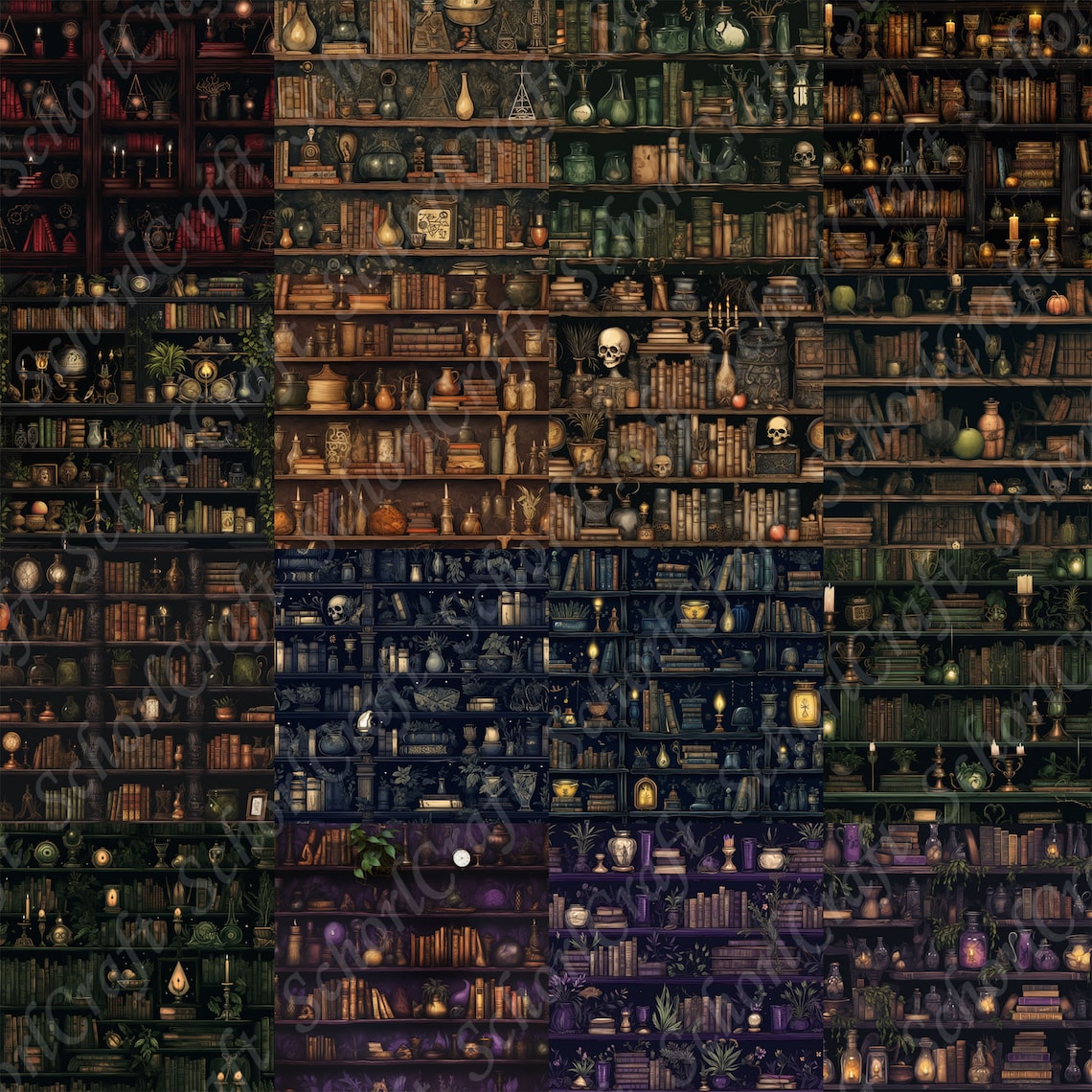 Gothic Occult Bookshelves Seamless Pattern Bundle Digital Papers ...