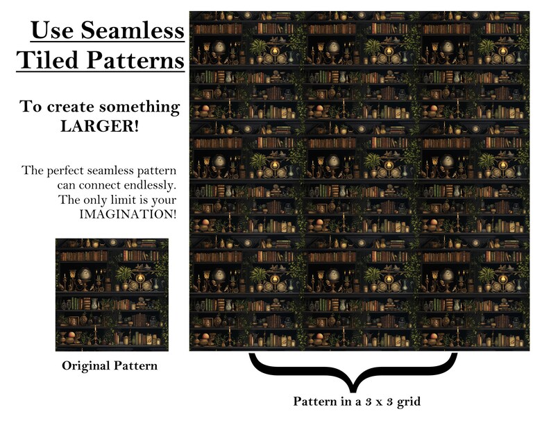 Gothic Occult Bookshelves Seamless Pattern Bundle Digital Papers ...