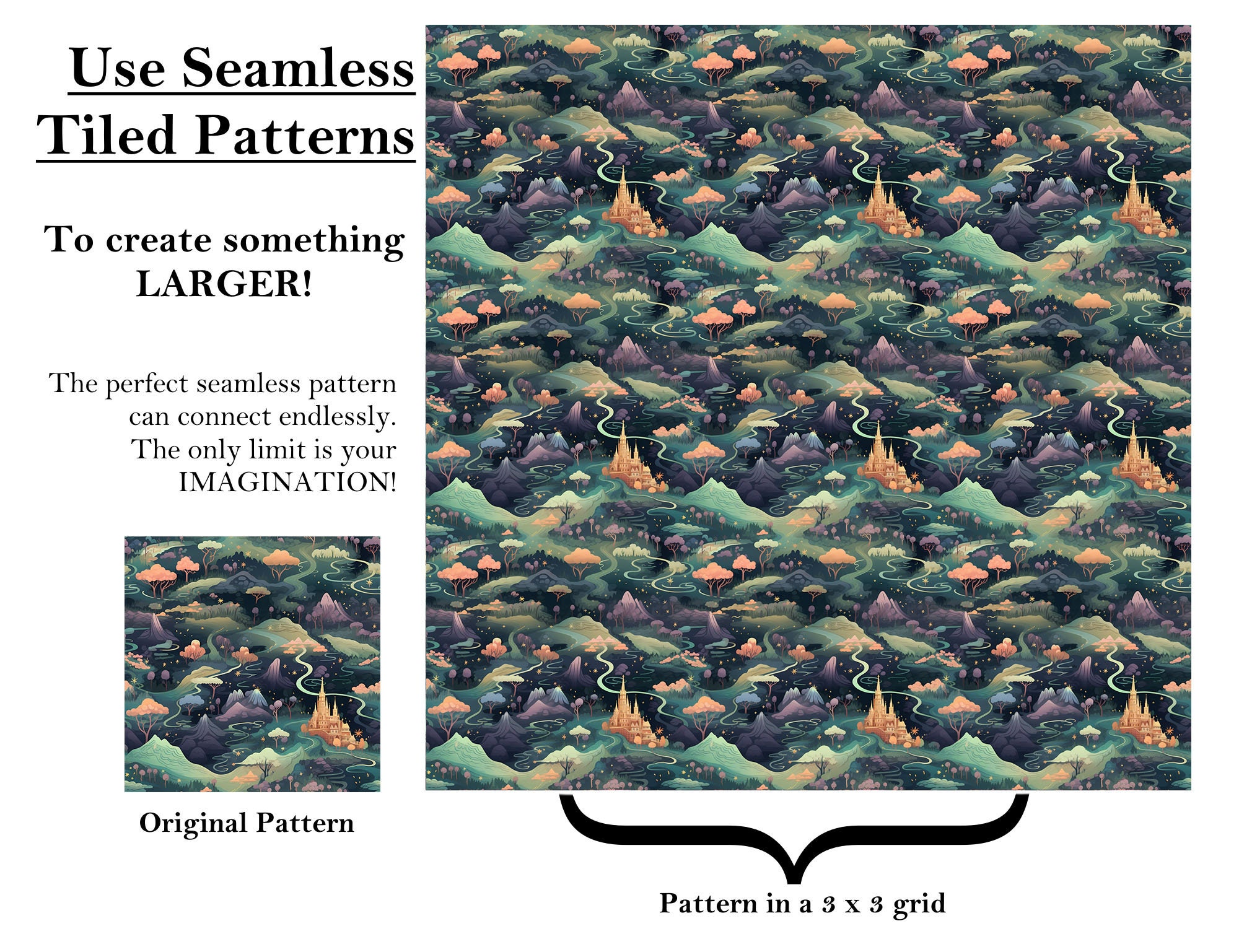 Dreamscape Fantasy Map Seamless Pattern Bundle Digital Papers Printable ...