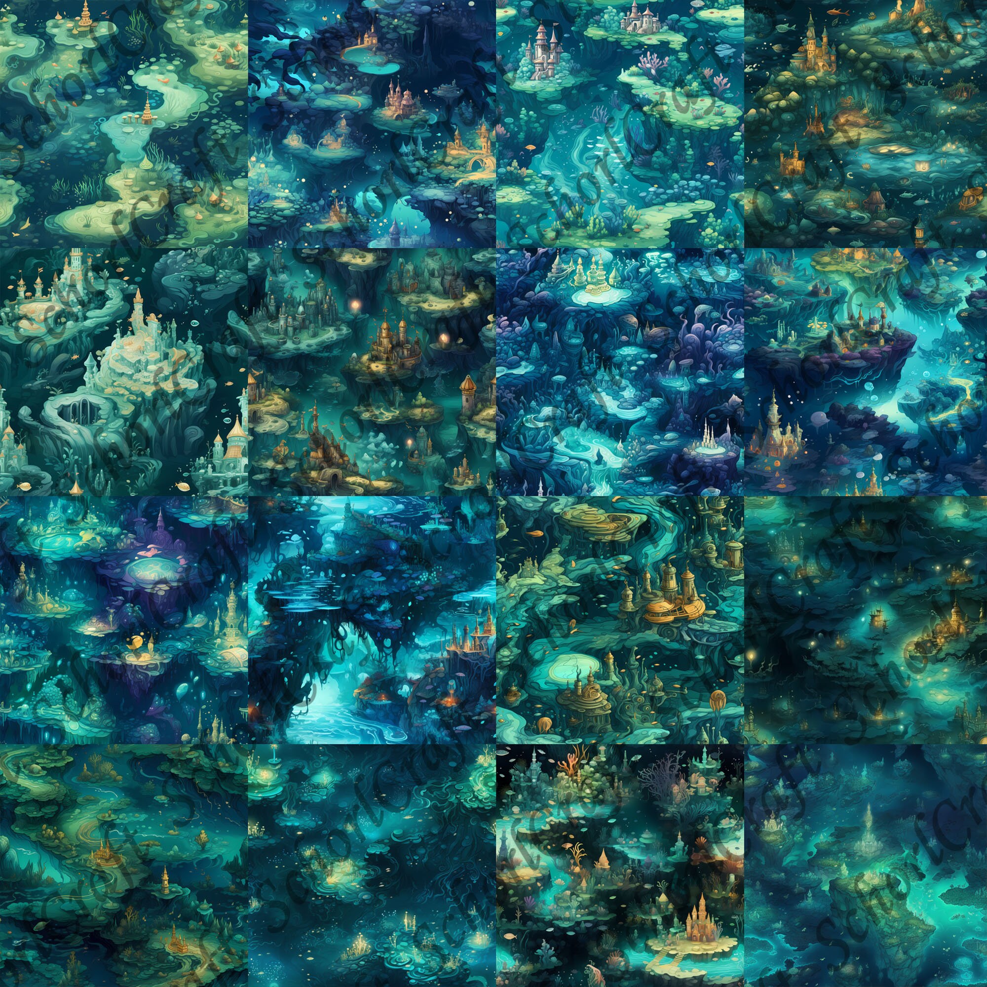 Underwater Kingdom Landscape Map Nature Seamless Pattern Bundle Digital ...