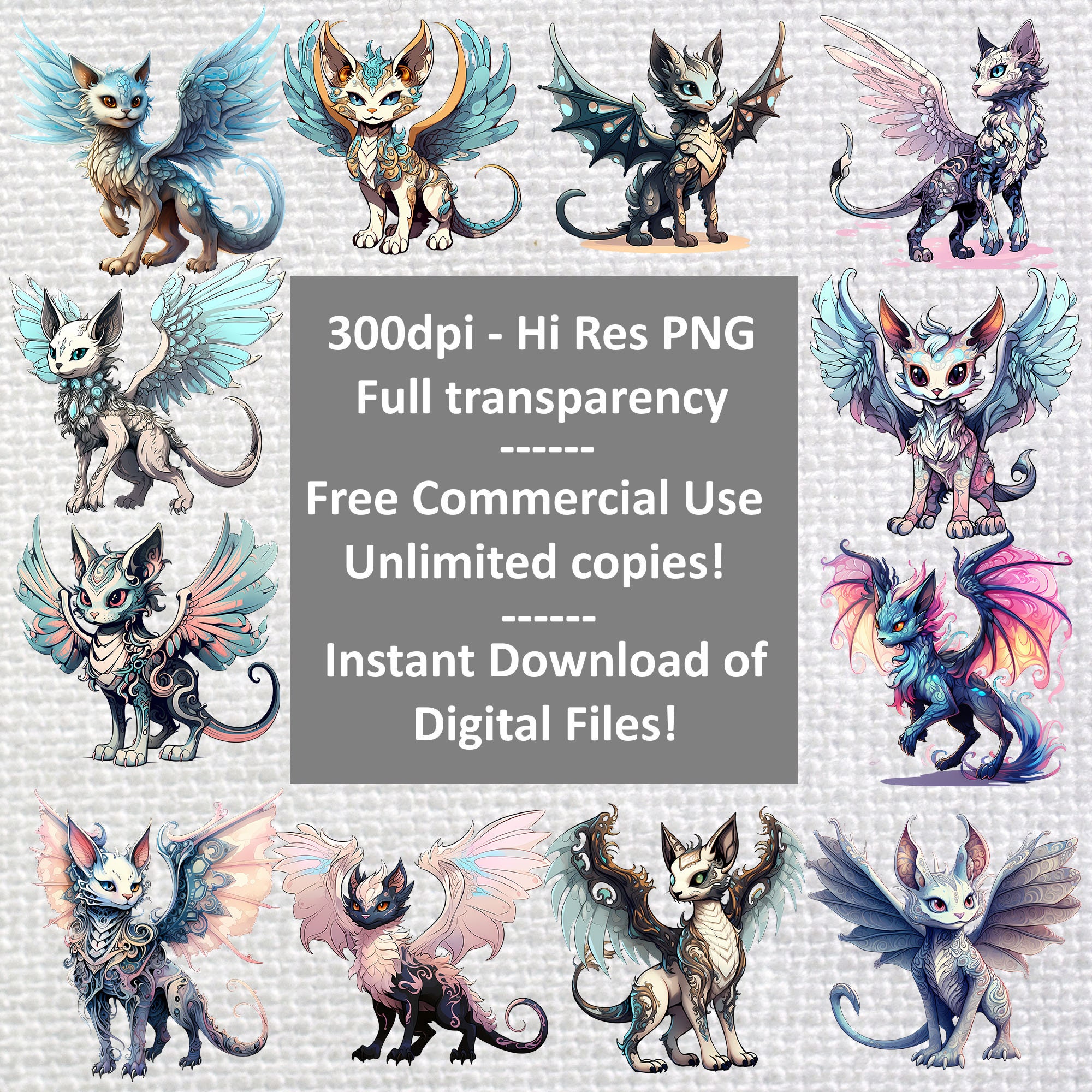 Dragon Cat Digital Clipart Instant Download Bundle Transparent ...
