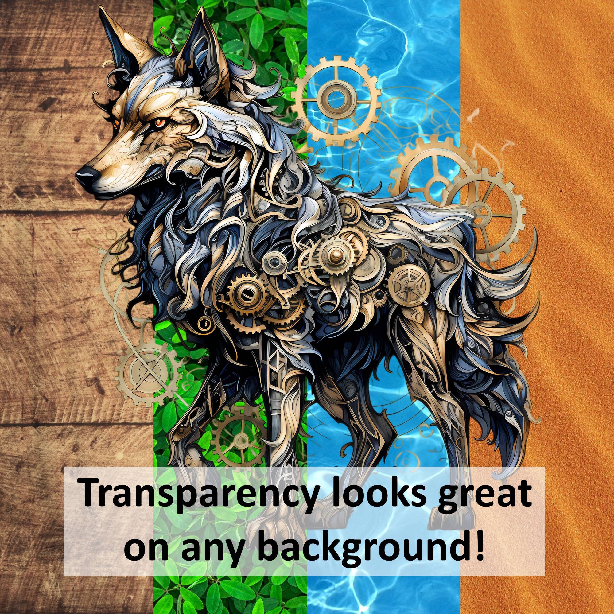 Steampunk Wolf Watercolor Digital Clipart Instant Download Bundle ...