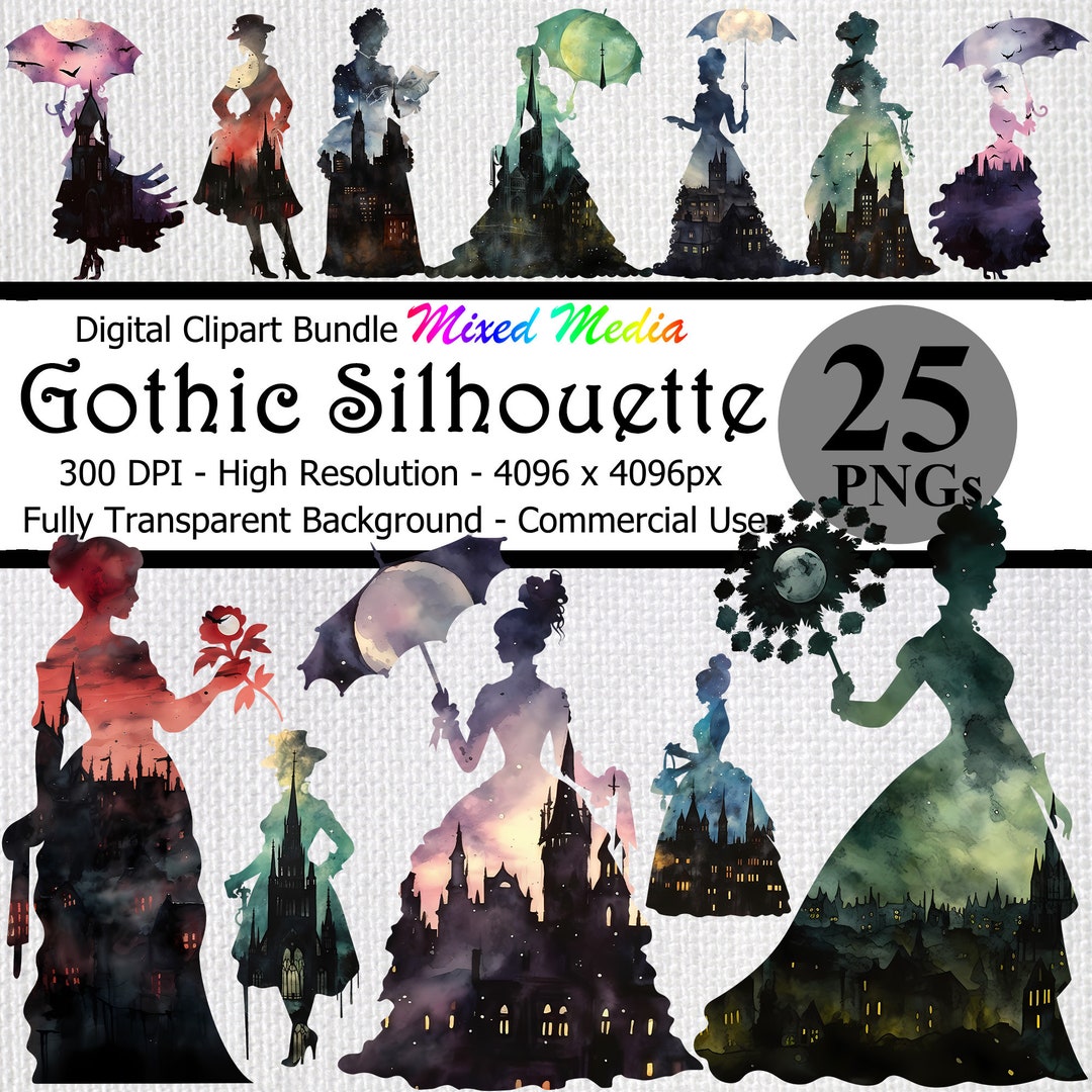 Gothic Silhouette Watercolor Digital Clipart Instant Download Bundle ...