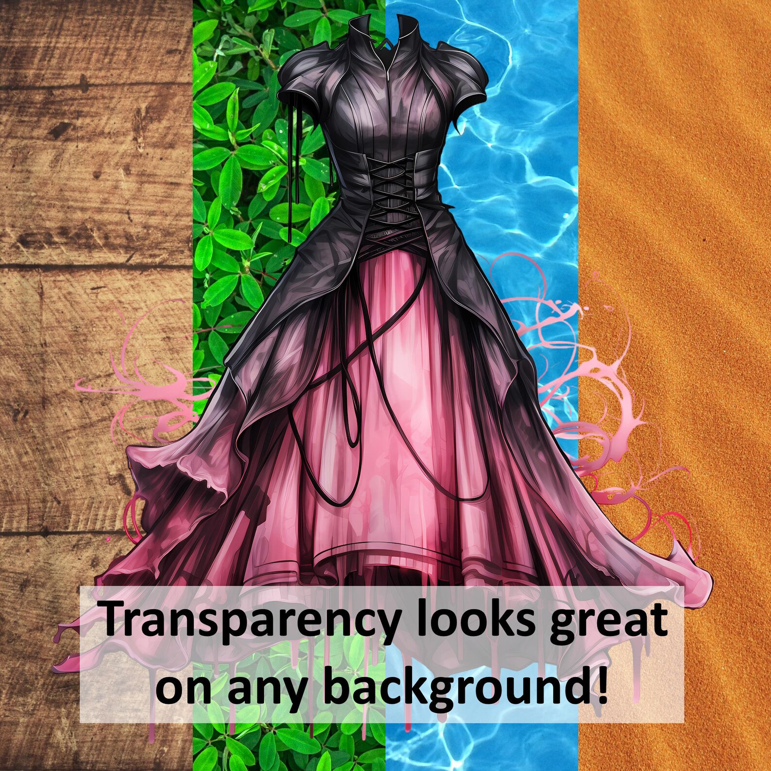 Gothic Dress Watercolor Digital Clipart Bundle Transparent Background ...