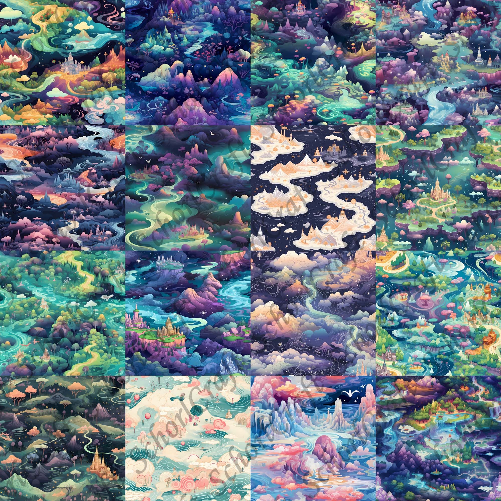 Dreamscape Fantasy Map Seamless Pattern Bundle Digital Papers Printable ...