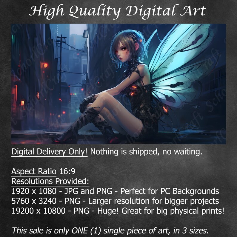 Cyberpunk Fairy Digital Art Instant Download High Resolution HD ...