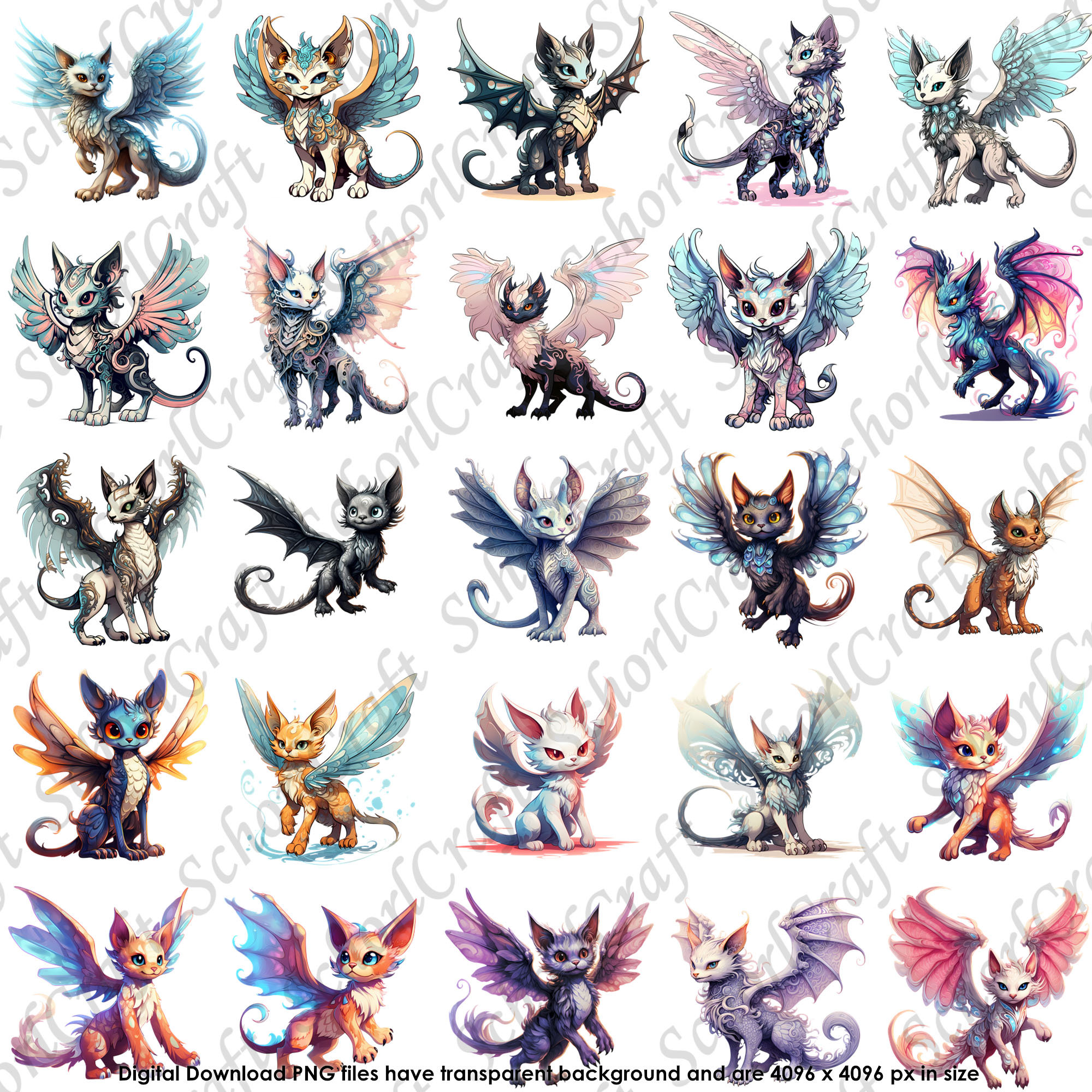 Dragon Cat Digital Clipart Instant Download Bundle Transparent ...