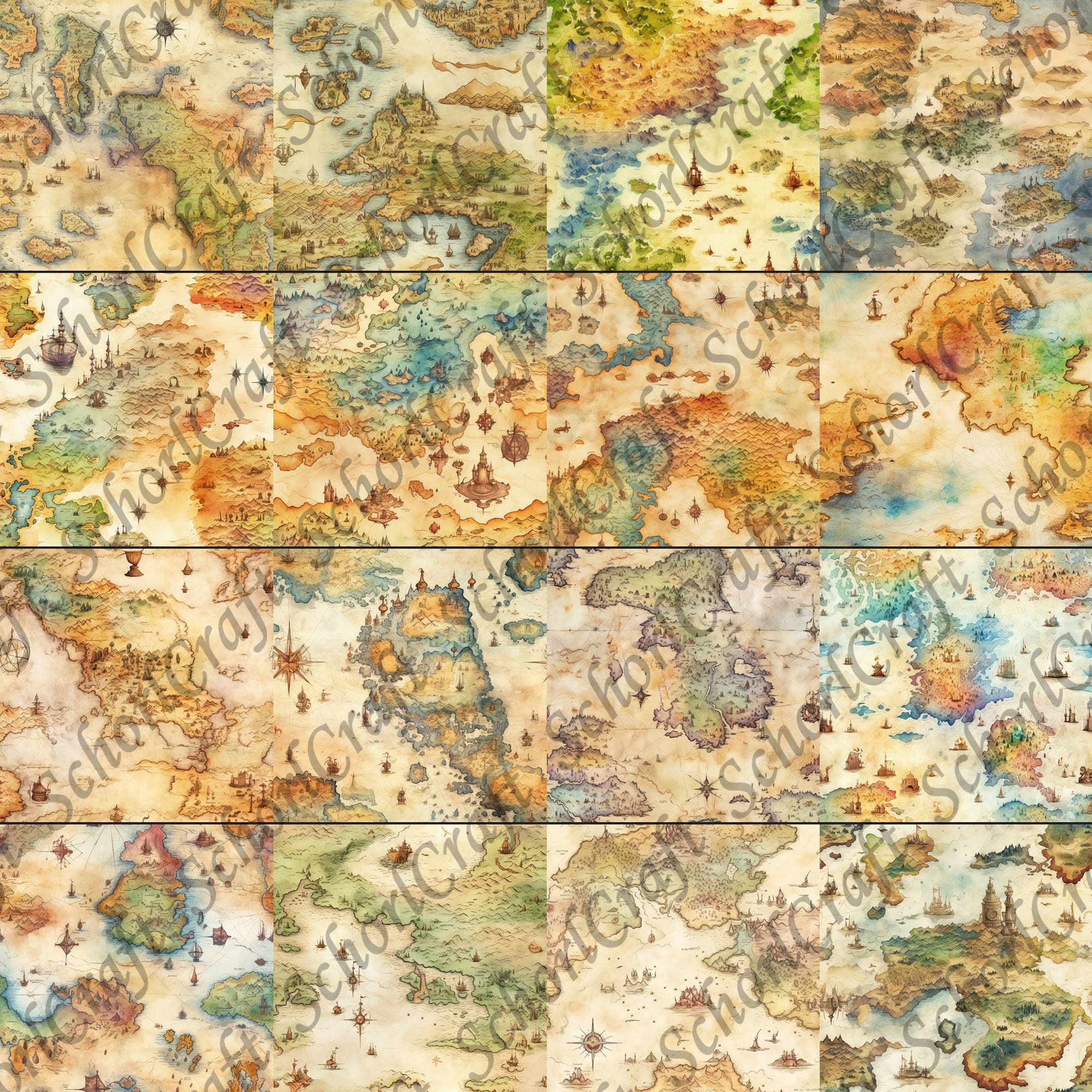Fantasy Map Watercolor Seamless Pattern Bundle Digital Papers Printable ...