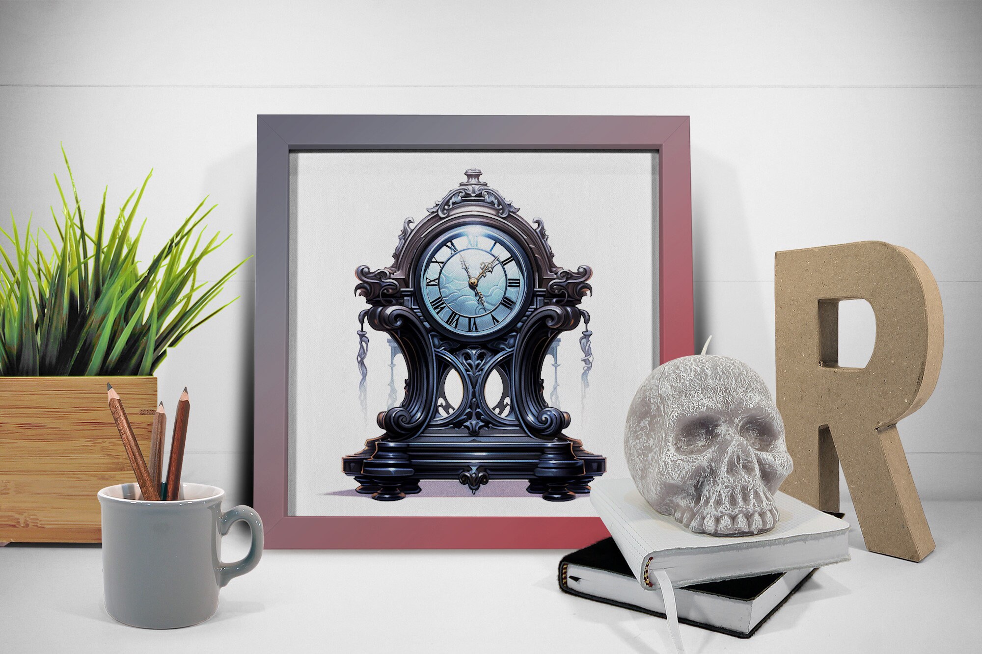 Gothic Clock Mixed Media Digital Clipart Bundle Download Transparent ...