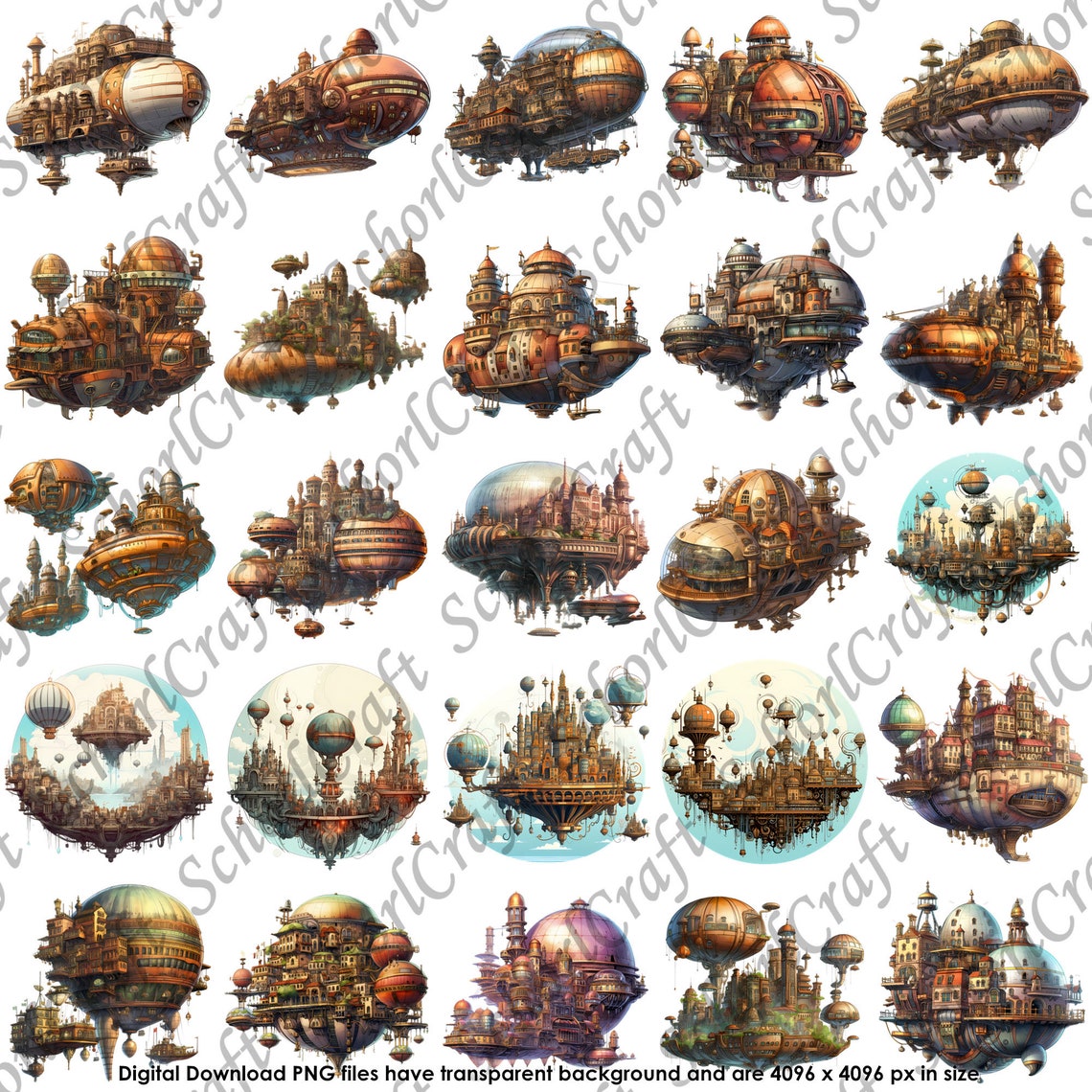 Steampunk Floating City Digital Clipart Instant Download - Etsy