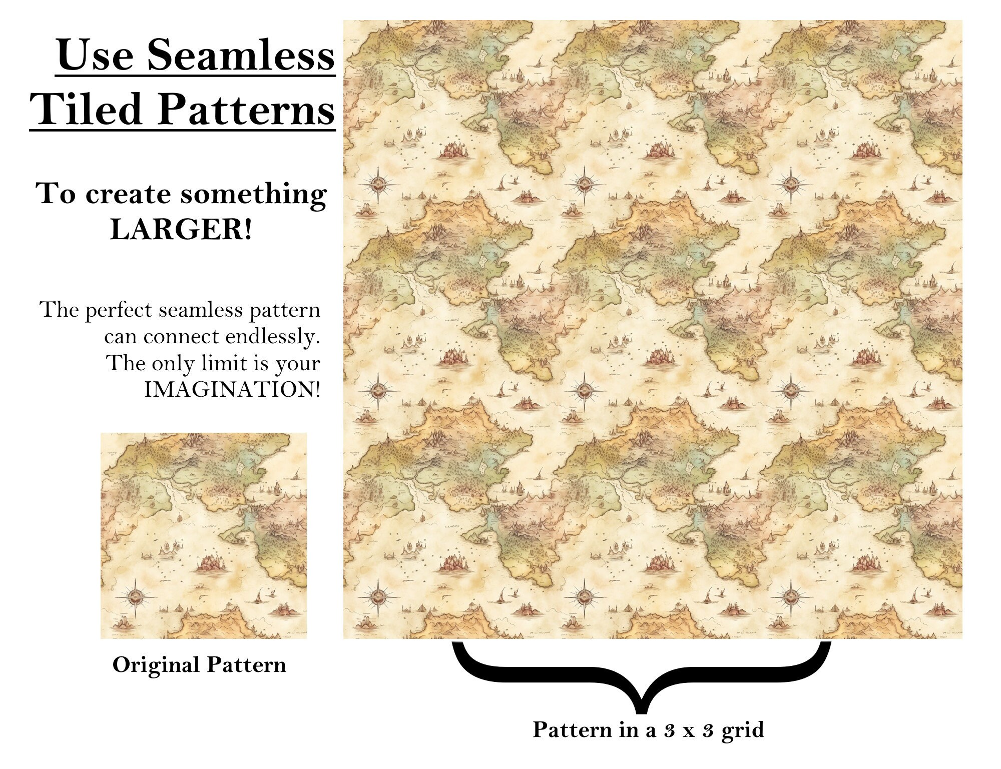 Fantasy Map Watercolor Seamless Pattern Bundle Digital Papers Printable ...