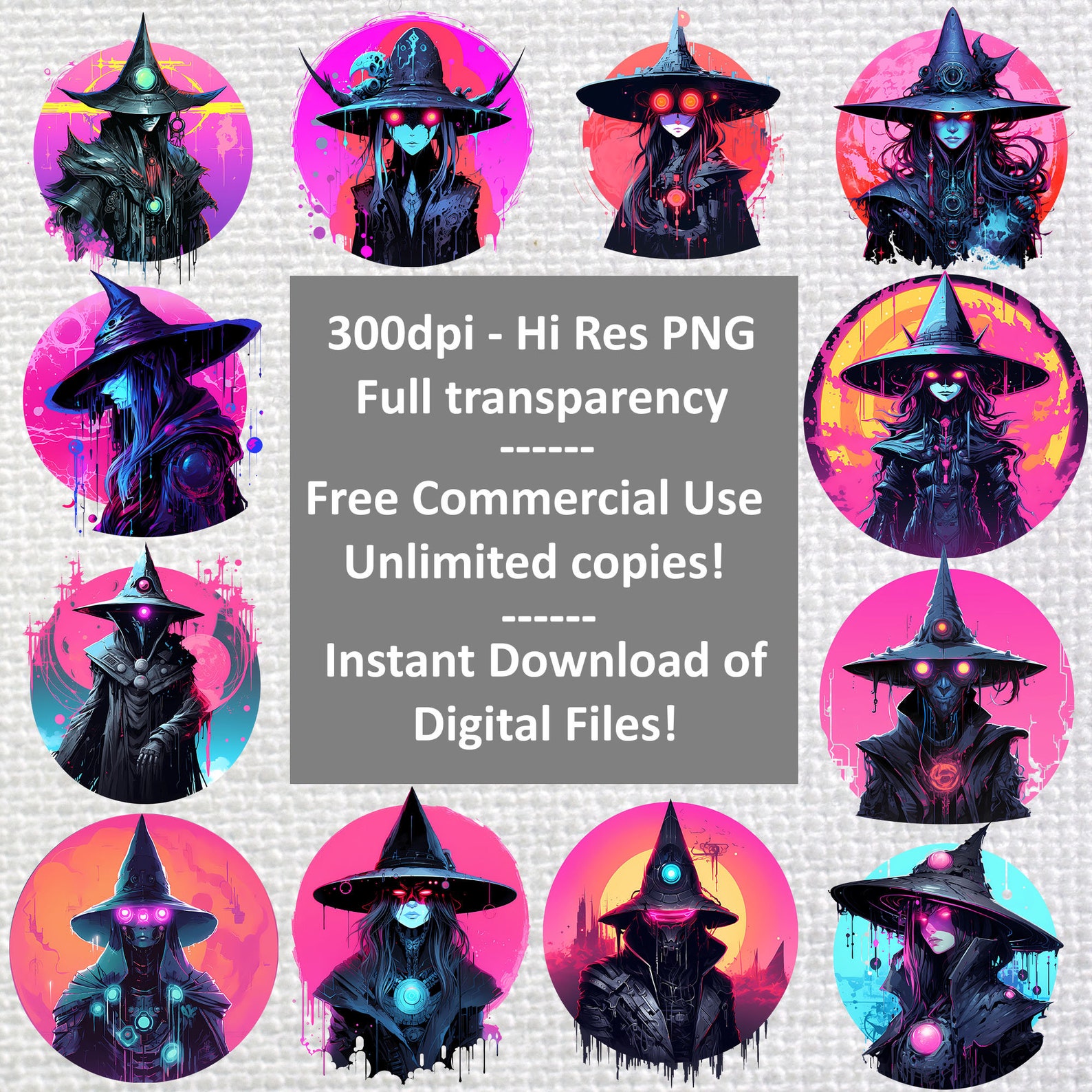 Cyberpunk Witch Digital Clipart Instant Download Bundle Transparent ...