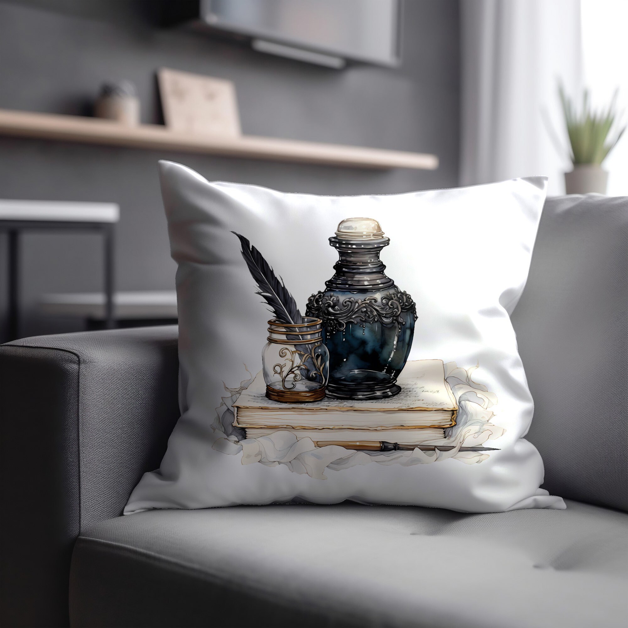 Gothic Ink Pot and Quill Watercolor Digital Clipart Bundle Transparent ...