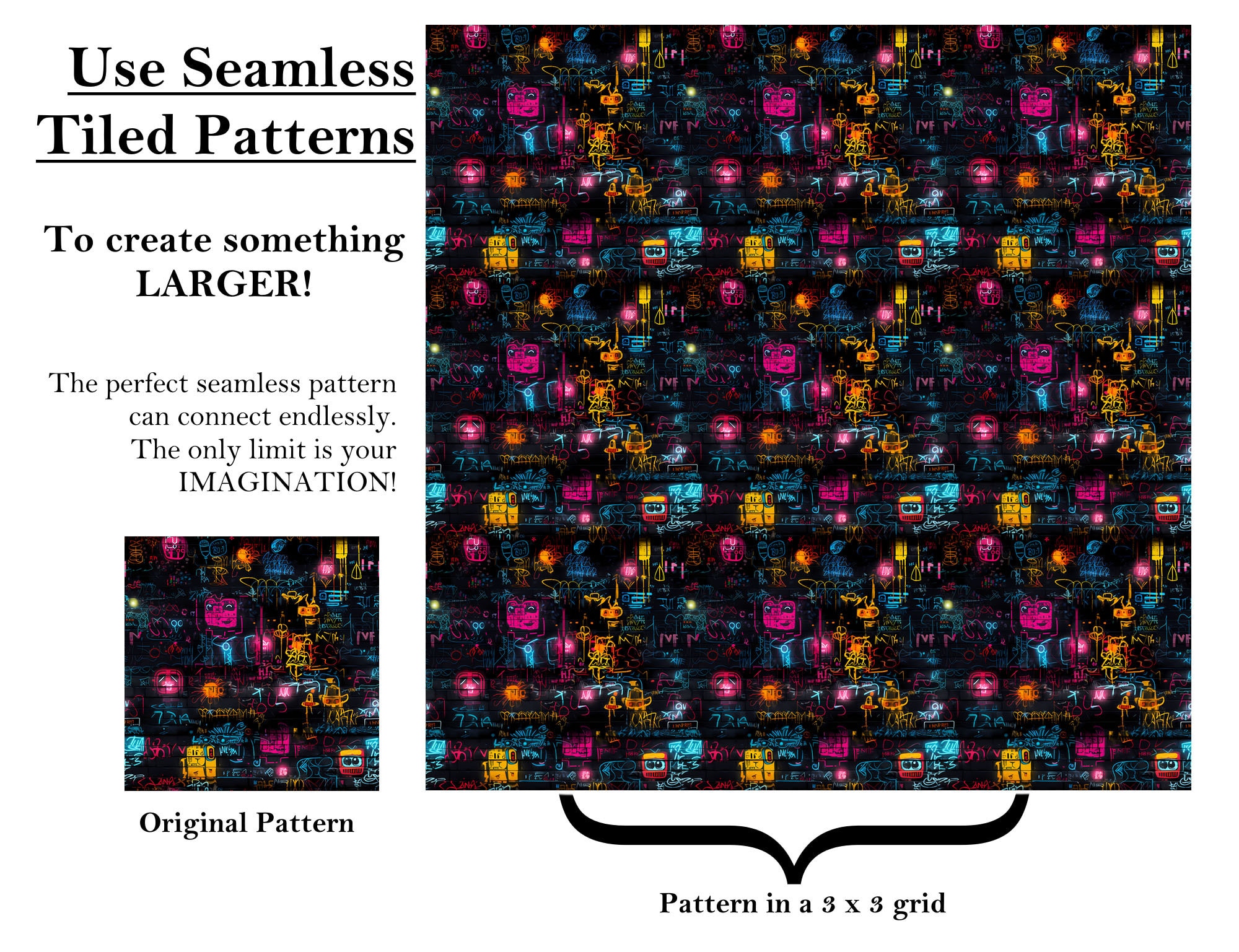 Cyberpunk Graffiti Seamless Pattern Bundle Digital Papers Printable ...