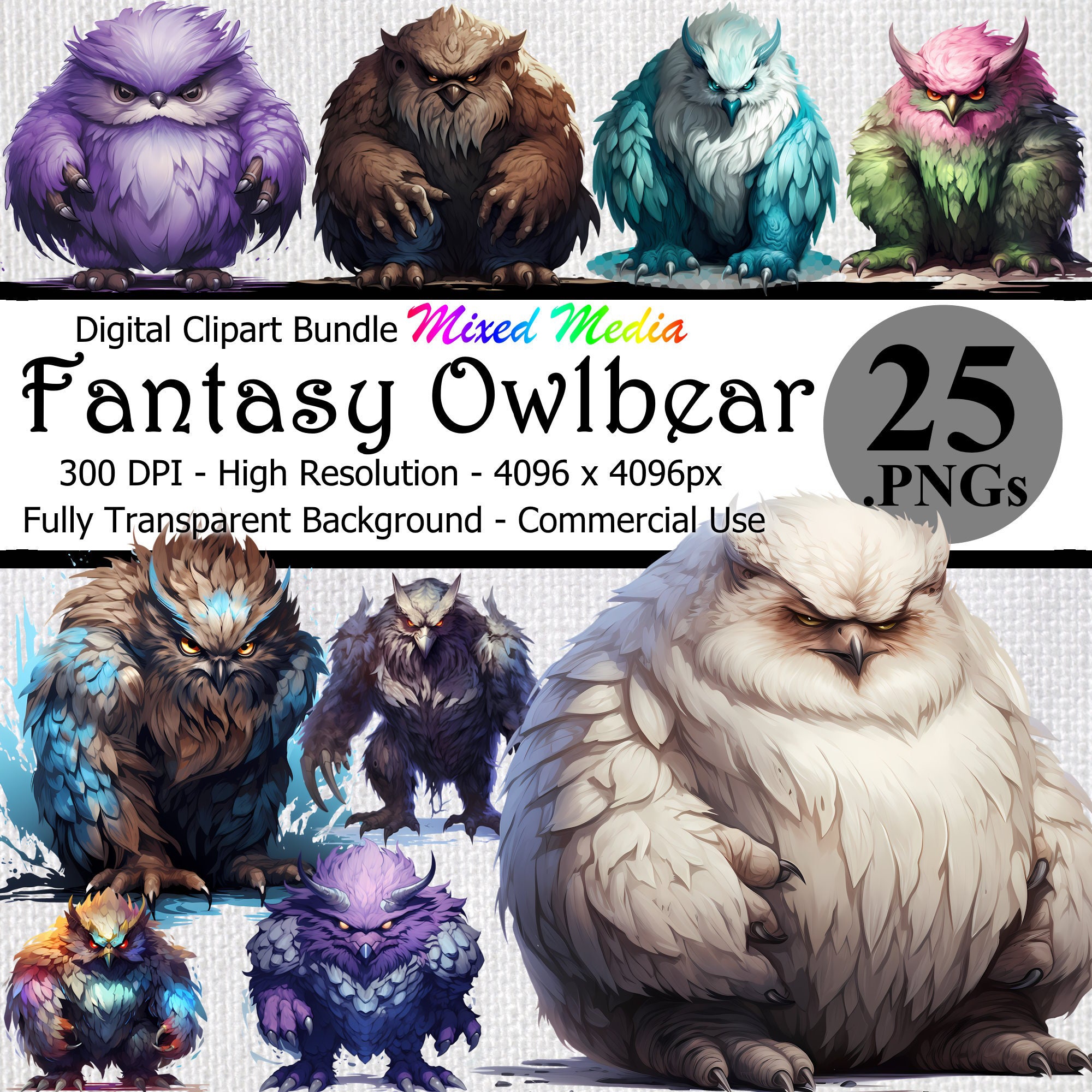 Fantasy Owlbear Digital Clipart Instant Download Bundle Transparent ...