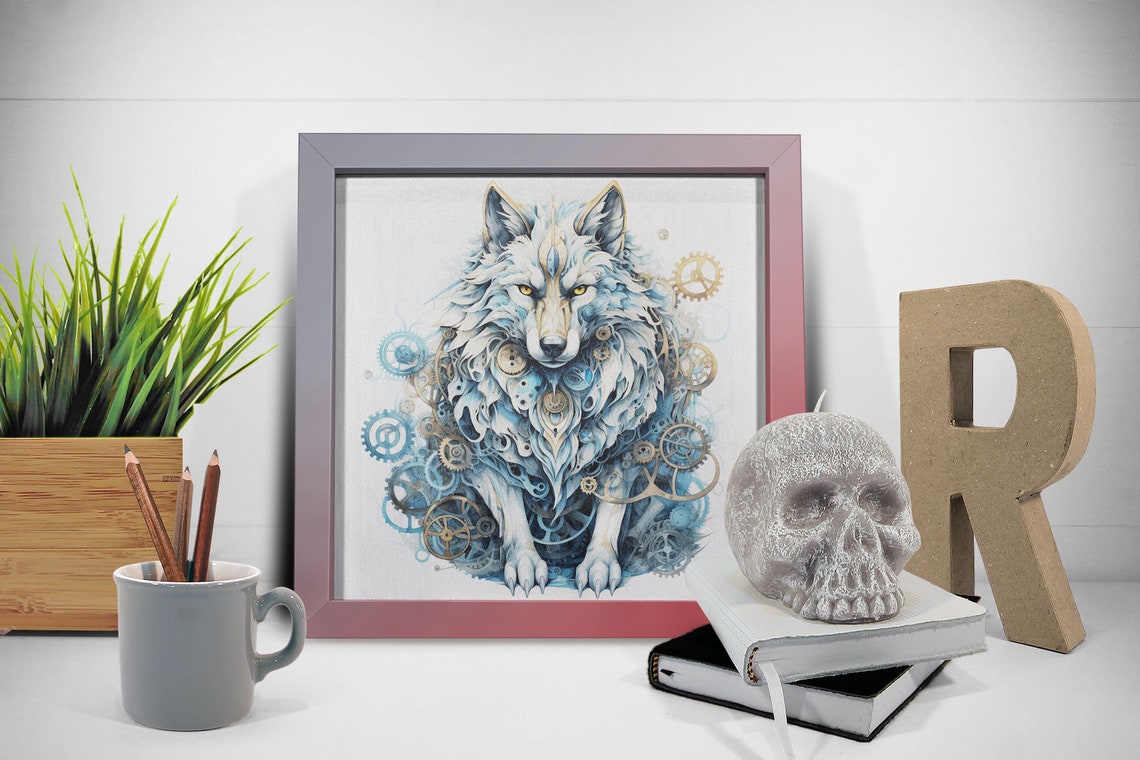 Steampunk Wolf Watercolor Digital Clipart Instant Download Bundle ...