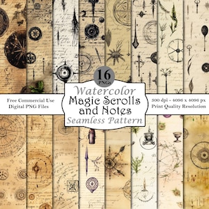 Magic Scrolls and Notes Seamless Pattern Bundle Digital Papers ...