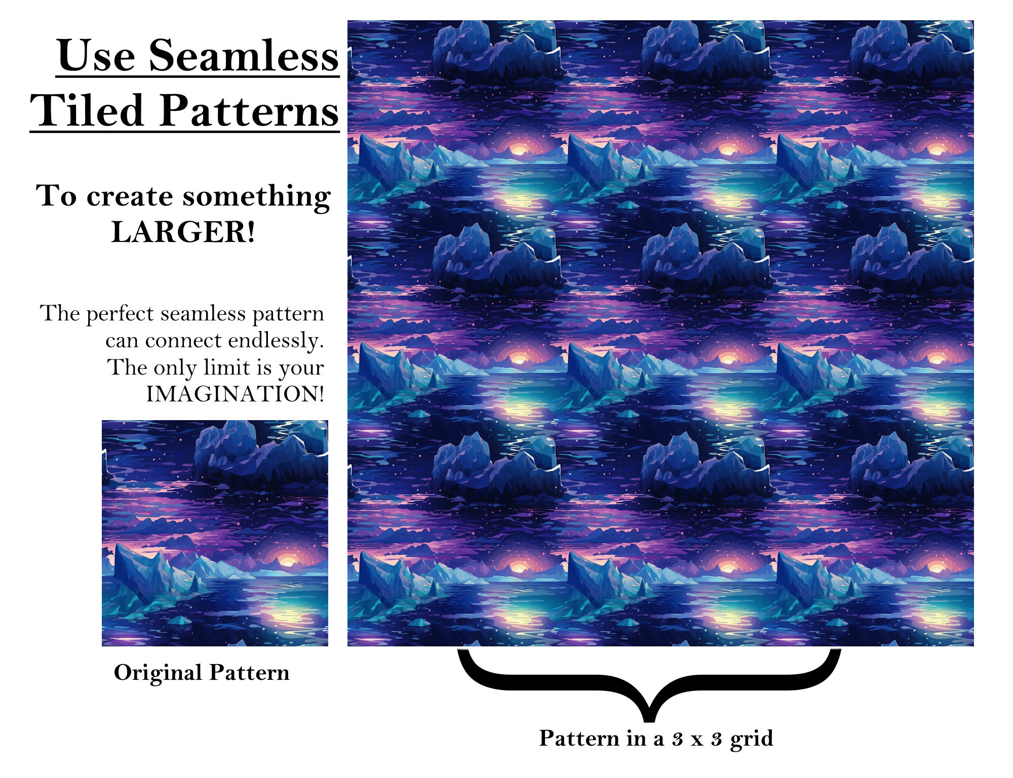 Arctic Aurora Borealis Seamless Pattern Bundle Digital Papers Printable ...