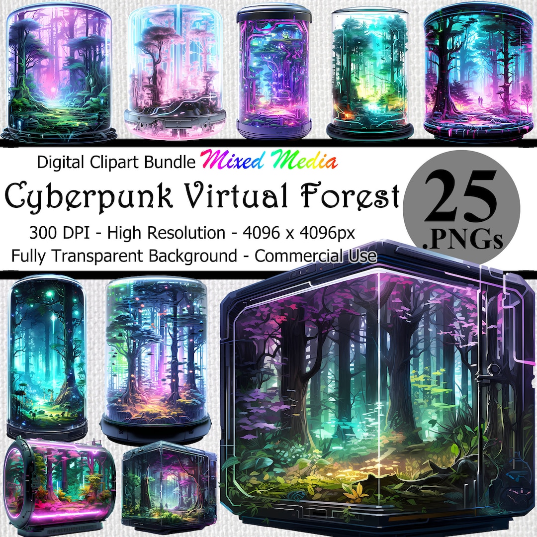 Cyberpunk Virtual Forest Digital Clipart Instant Download Bundle ...