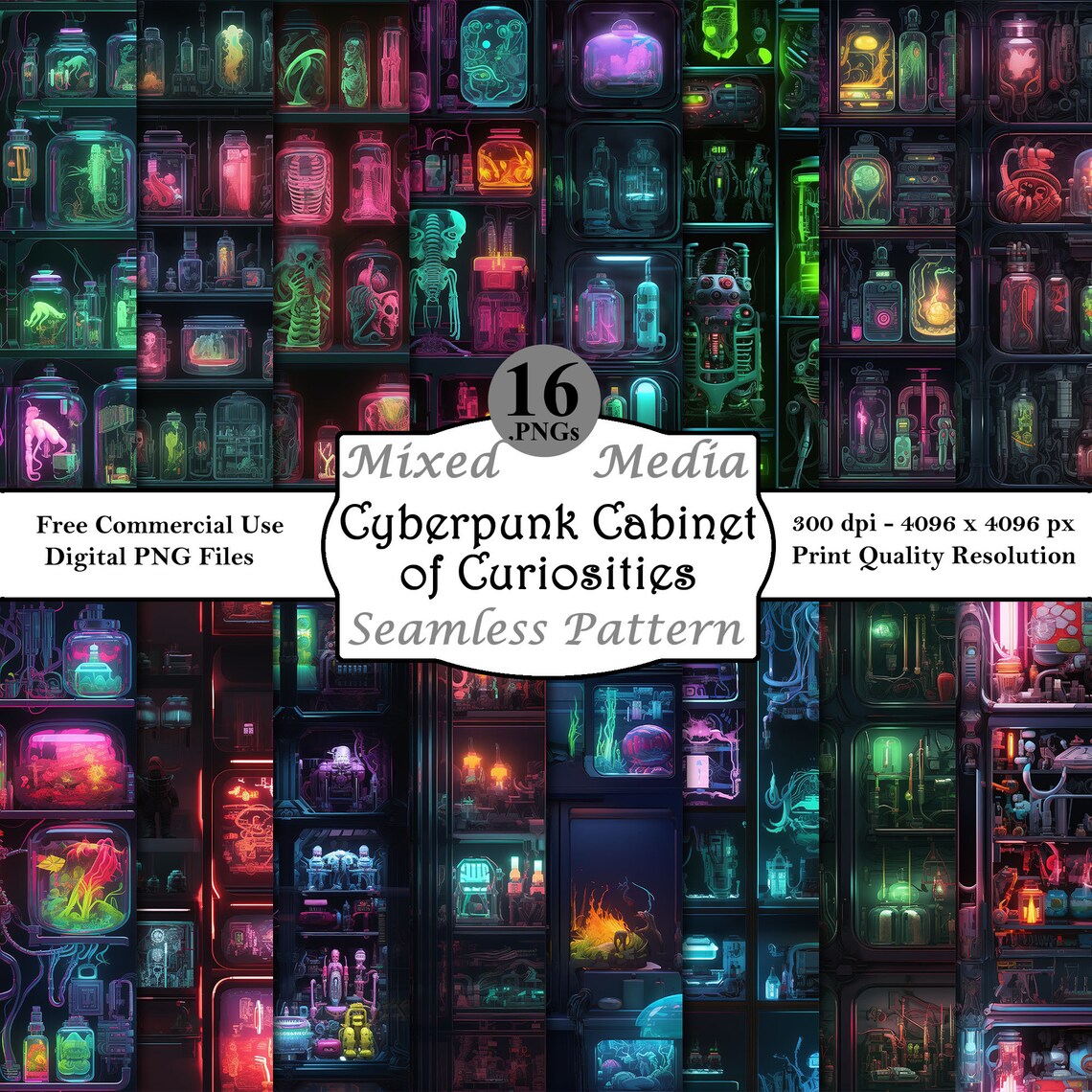 Cyberpunk Cabinet of Curiosity Pattern Bundle Digital Papers Printable ...