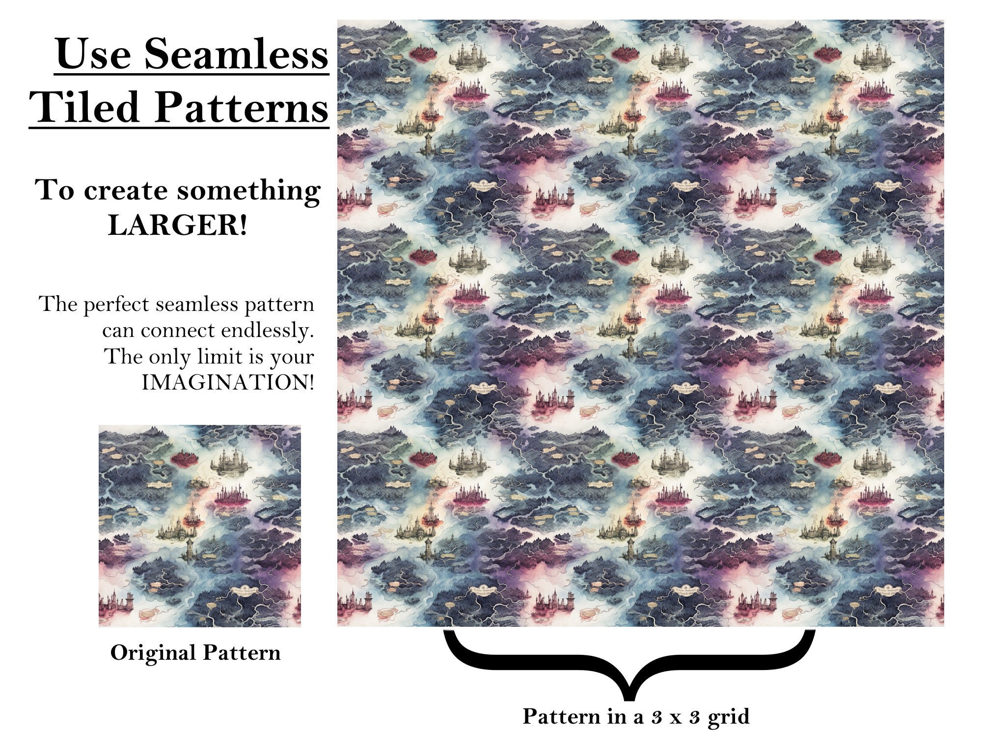 Dark Fantasy Map Watercolor Seamless Pattern Bundle Digital Papers ...