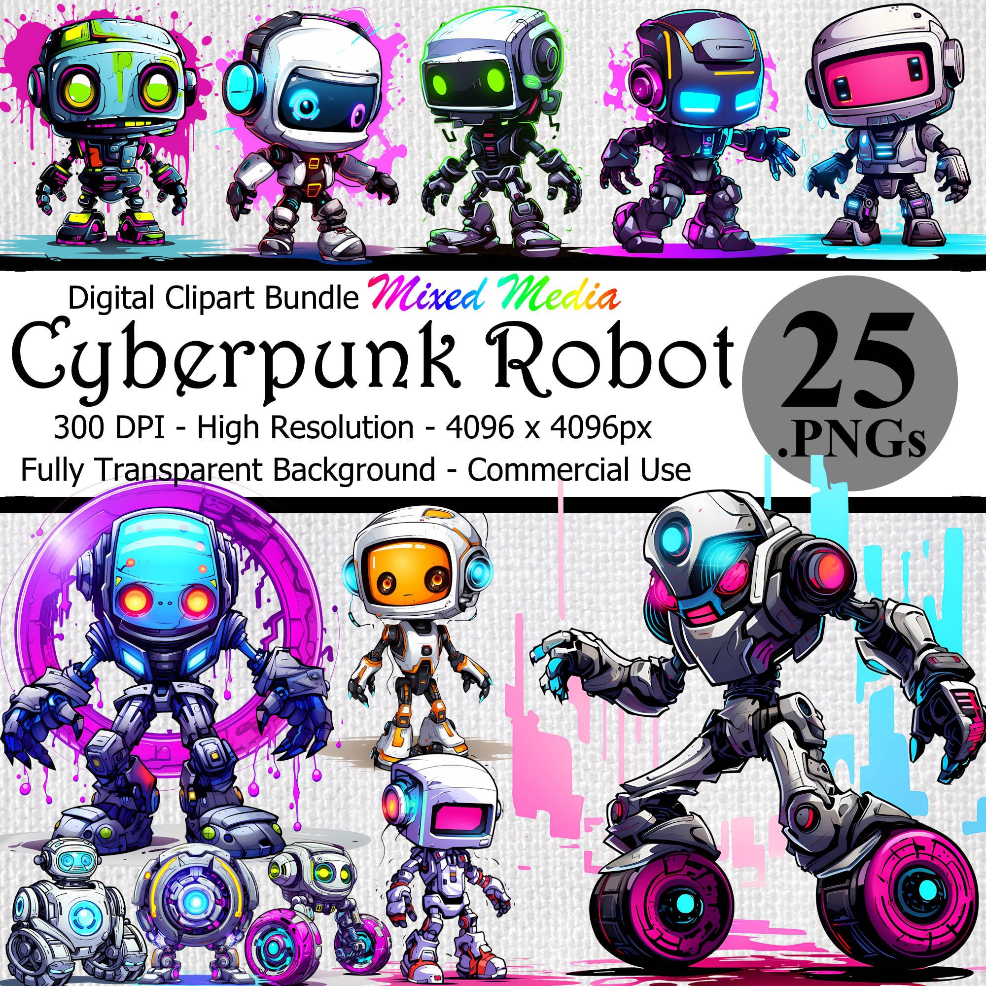 Cyberpunk Robot Series 2 Digital Clipart Instant Download Bundle ...