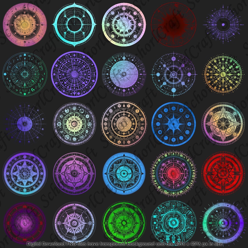 Magic Spell Circle Digital Clipart Instant Download Bundle Transparent ...