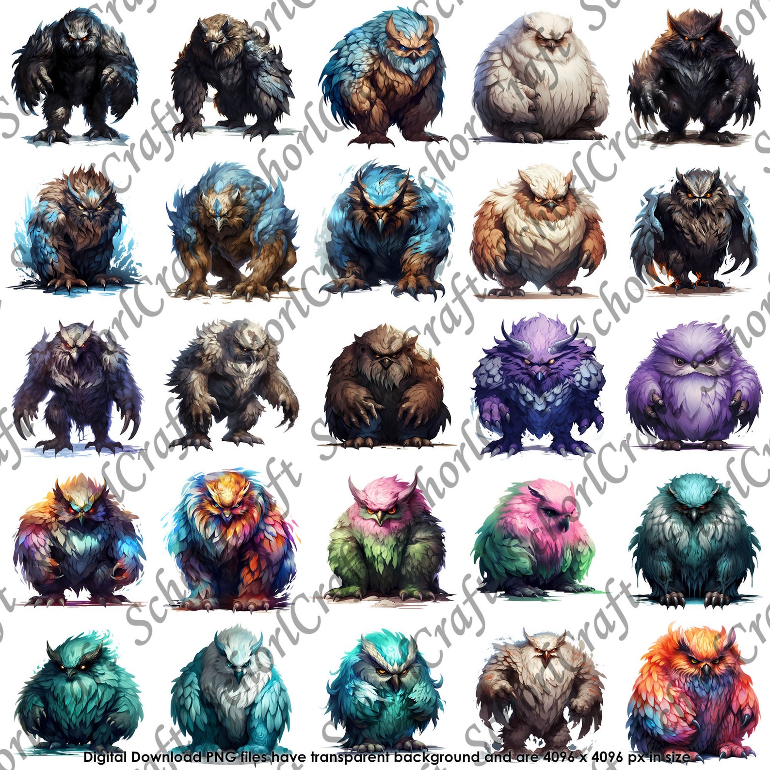 Fantasy Owlbear Digital Clipart Instant Download Bundle Transparent ...