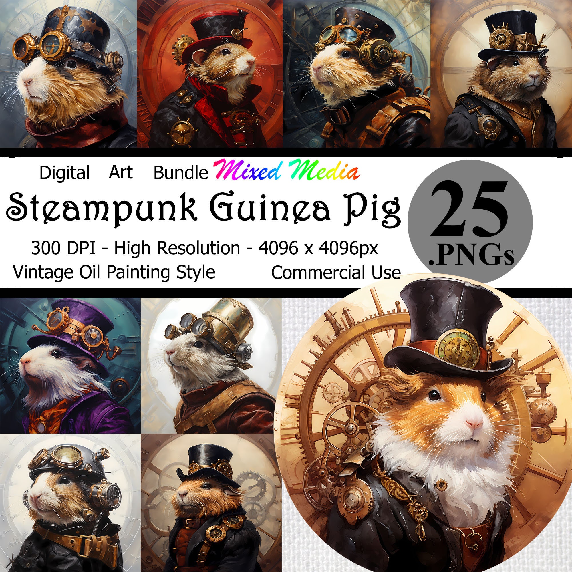 Steampunk Guinea Pig Digital Art Instant Download Bundle High ...