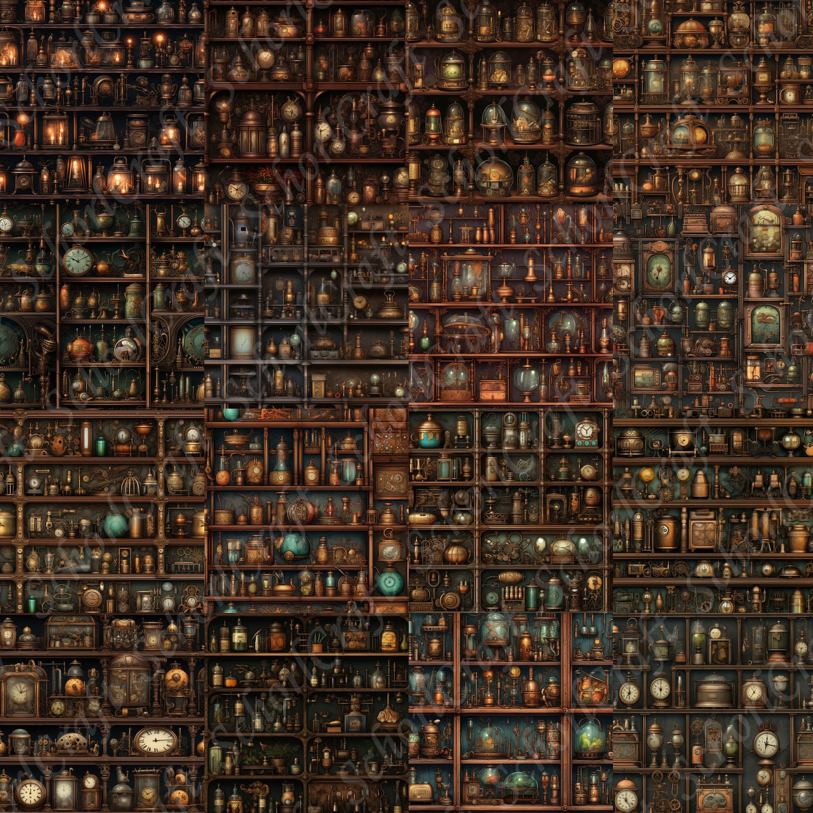 Steampunk Cabinet of Curiosity Pattern Bundle Digital Papers Printable ...