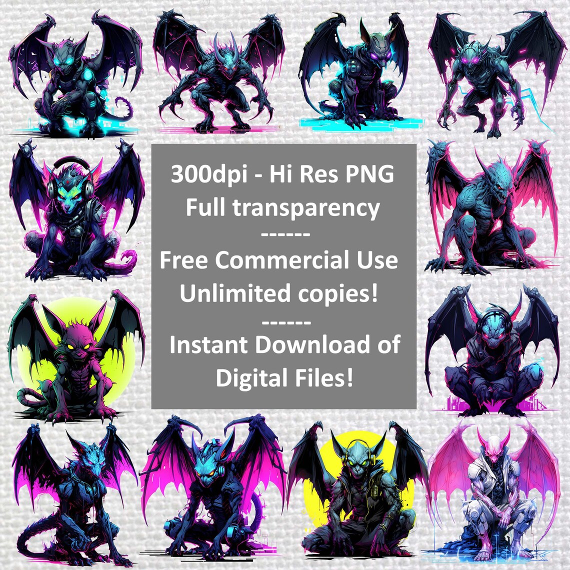 Cyberpunk Gargoyle Digital Clipart Instant Download Bundle Transparent ...