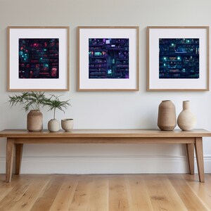 Cyberpunk Bookshelves Seamless Pattern Bundle Digital Papers Printable ...