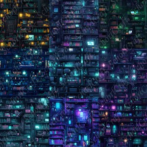 Cyberpunk Bookshelves Seamless Pattern Bundle Digital Papers Printable ...