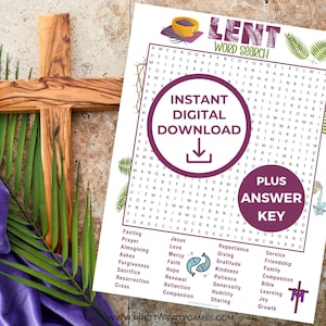 Lent Word Search Printable + Answer Key, Lenten Games for Kids & Adults ...