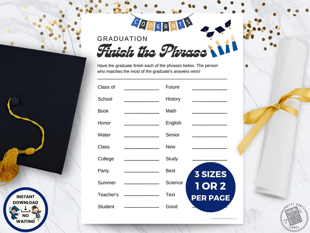 Graduation Finish the Phrase Game, Commencement Party Game for ...