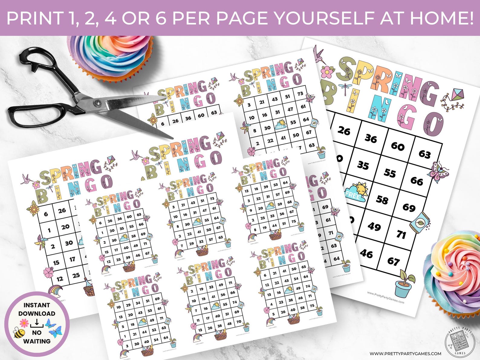 50 Spring Bingo Cards With Numbers, Springtime Printable Party Games ...