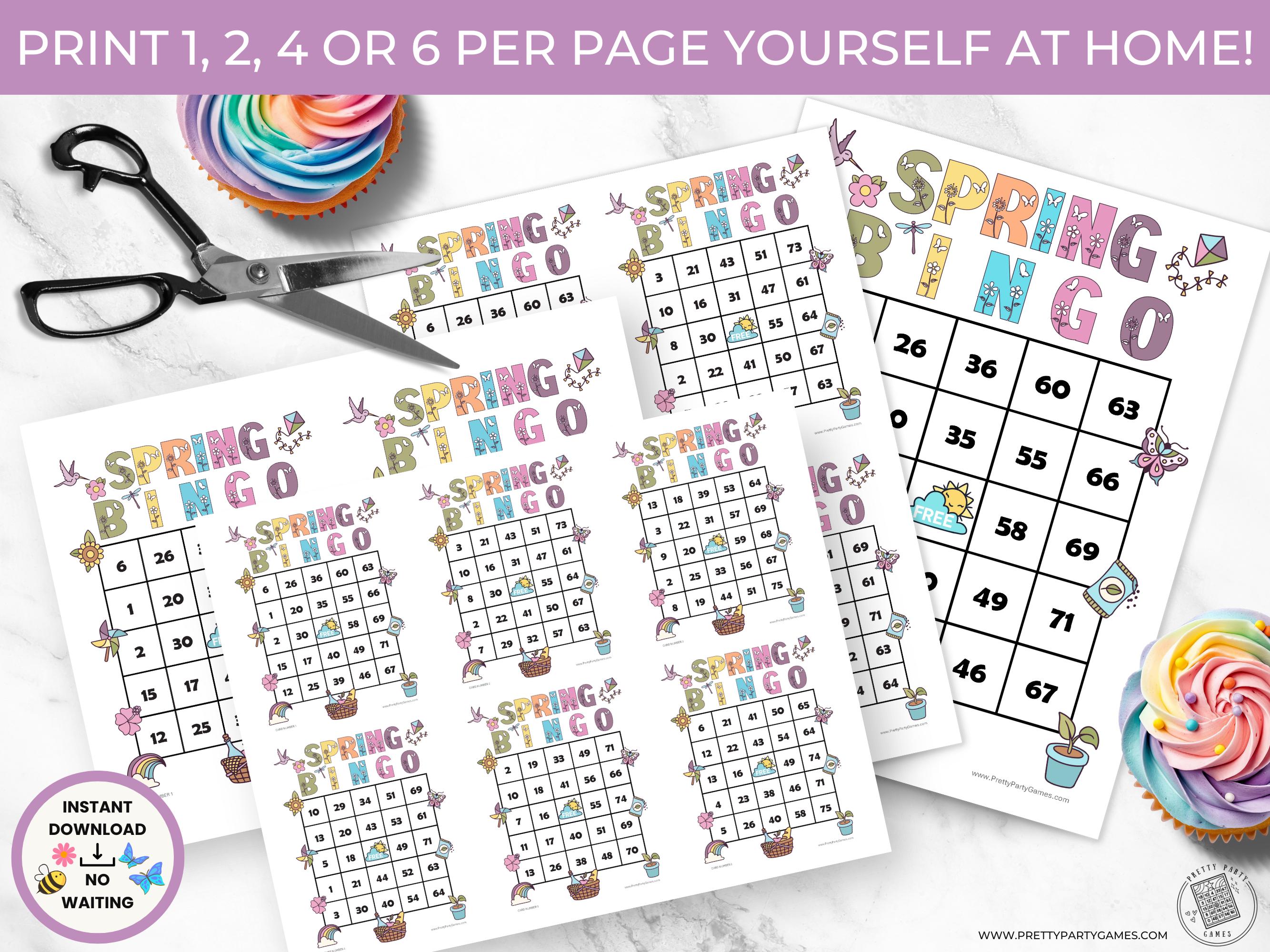 50 Spring Bingo Cards With Numbers, Springtime Printable Party Games ...