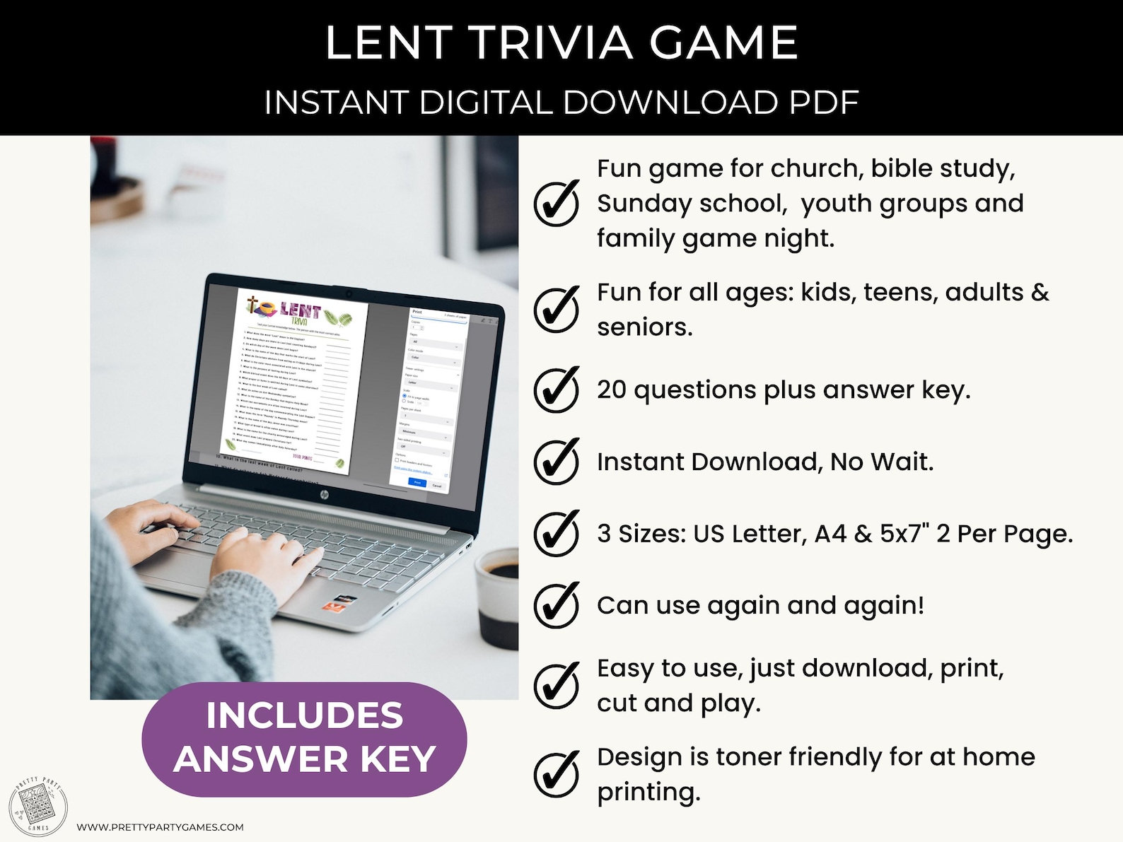 Lent Trivia Game for Kids or Adults, Catholic Lenten Party Games for ...