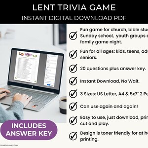 Lent Trivia Game for Kids or Adults, Catholic Lenten Party Games for ...