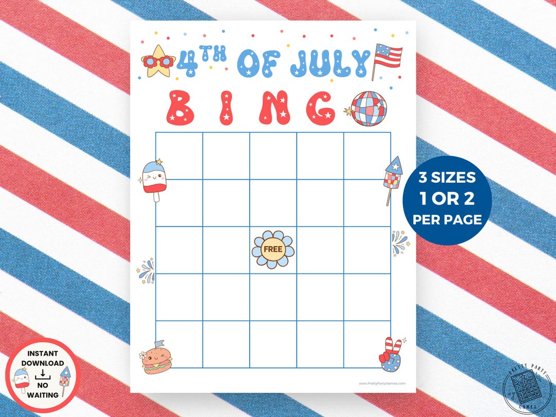 4th of July Blank Bingo Card Printable, Summer Cookout Activity, Bridal ...