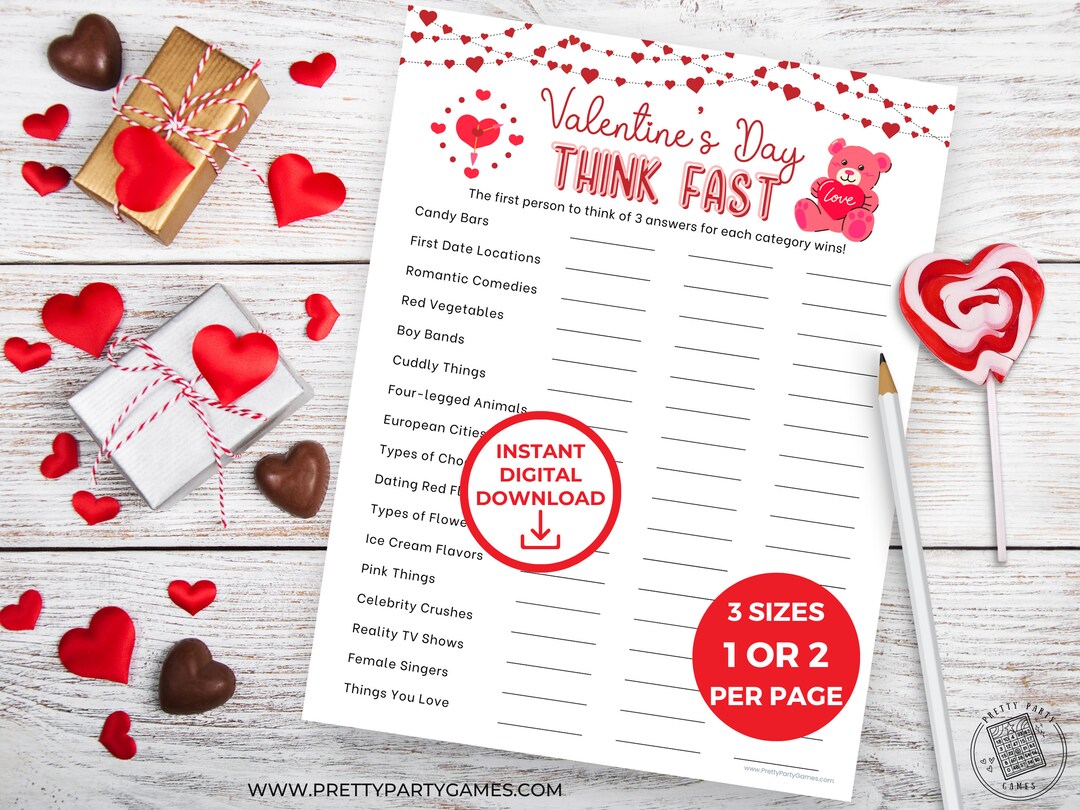 Valentines Day Think Fast Game, Valentines Party Games for Family or ...